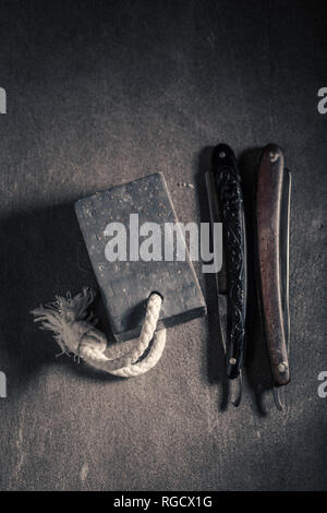 Unique shaving set with grey soap, razor and brush Stock Photo - Alamy