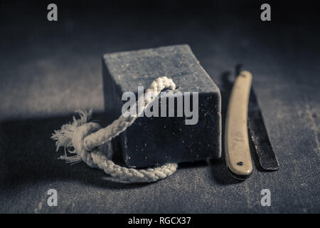 Unique shaving set with foam, razor and brush Stock Photo - Alamy