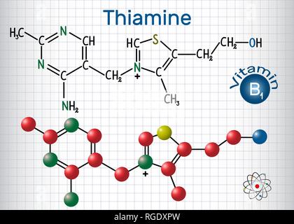 Vitamin B1. Thiamine Molecular chemical formula. Infographics. Vector ...