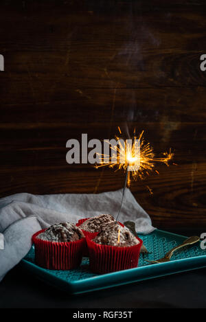 Sweet chocolate cupcakes rustic background with copy space Stock Photo ...