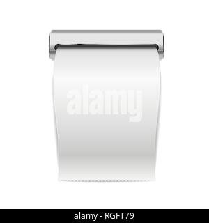 Realistic sales receipt coming out from machine, white shopping bill ...