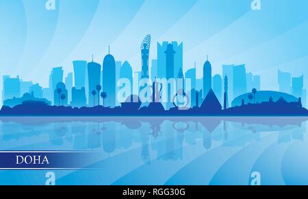 Doha Qatar City Skyline Silhouette with Black Buildings Isolated on ...