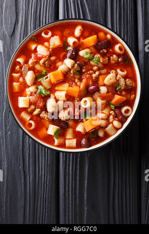 Traditional fagioli soup with vegetables, ditalini pasta and ground ...