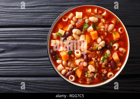 Traditional fagioli soup with vegetables, ditalini pasta and ground ...
