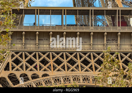 Close up of the detailed intricate Eiffel Tower wrought iron lattice ...