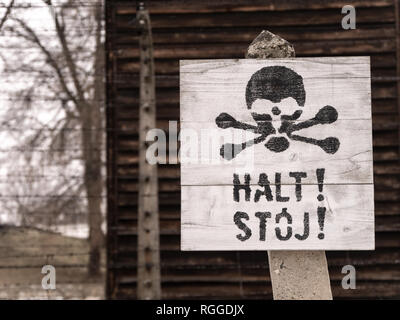 Halt!/Stój! sign and Electric fence, Auschwitz concentration and ...