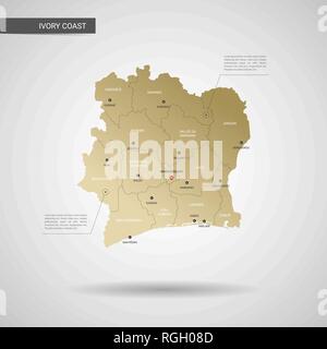 Ivory Coast map with borders, cities, capital and administrative ...