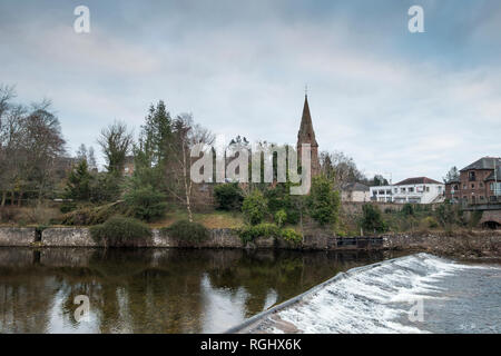 Scene at the river in Blairgowrie in Scotland. Blairgowrie Bridge, the ...