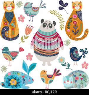 abstract animals draw on a white background, vector illustration design ...