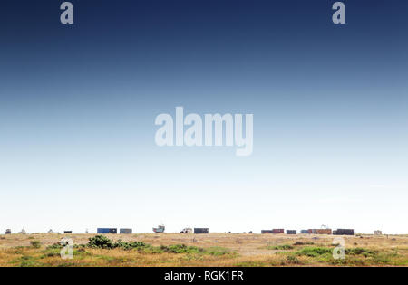 landscape image along the dungeness romney marsh coastline Stock Photo ...