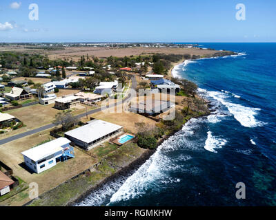 Aerial of the coastal community of Innes Park on the Coral Coast near ...