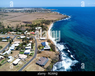 Aerial of the coastal community of Innes Park on the Coral Coast near ...