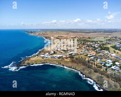 Aerial of coastal community of Innes Park on the Coral Coast near ...