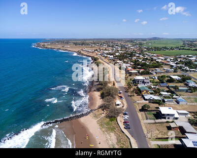 Aerial of a patrolled surf beach at Oaks Beach - Burnett Heads a ...