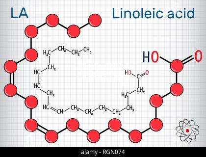 Linoleic acid (LA) molecule. Omega-6 polynsaturated fatty acid Stock ...