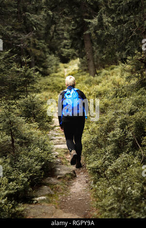 A beautiful scenery of a pathway on the green forested hillside on a ...
