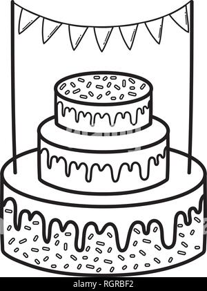 sweet cake of birthday with garlands hanging vector illustration design ...