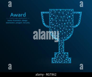 Trophy cup 3d low poly symbol with binary code background. Award design ...