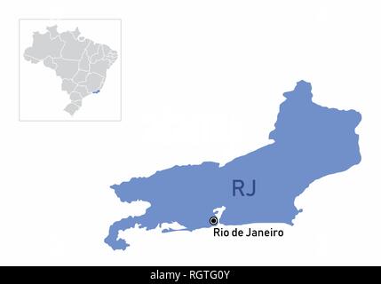 A colorful map of the Rio de Janeiro State divided into regions, Brazil ...