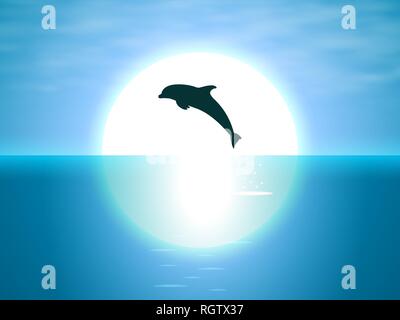Illustration of a jumping dolphin over a moonlight - vector Stock ...