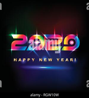 Happy new year 2020 and lights design, Welcome celebrate greeting card ...