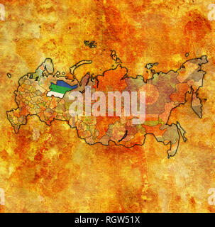 emblem of Komi on map with administrative divisions and borders of ...
