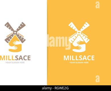Vector mill and hands logo combination. Farm and hug symbol or icon ...
