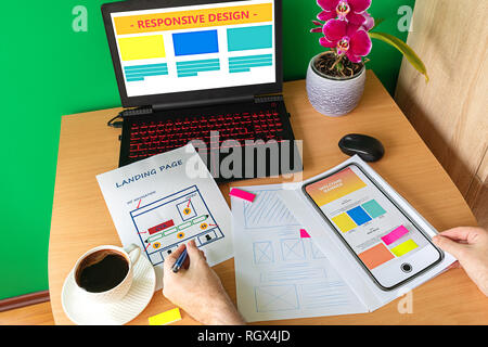 Designer drawing Web template layout development responsive branding ...