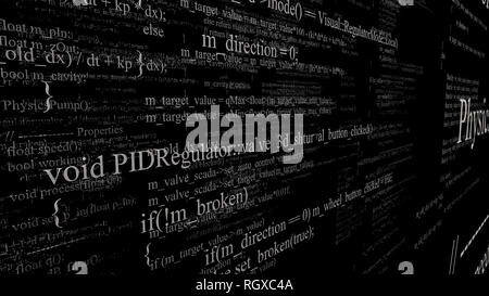 Software source code. Layers of program code on black background Stock ...