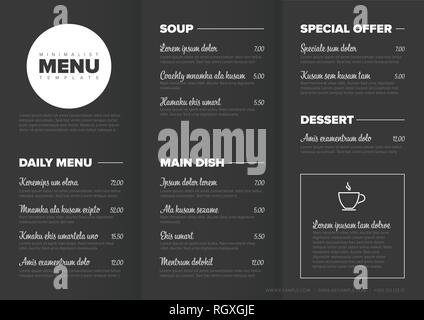 Modern dark minimalistic restaurant menu template with two columns ...