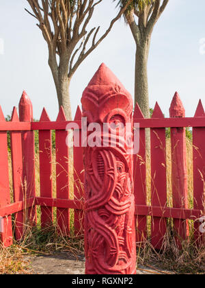 A Maori pou (carved post) in Gate Pa, Tauranga, New Zealand ...