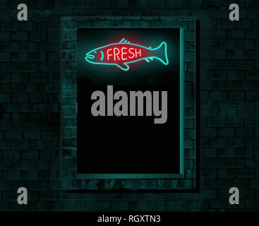 Trout Neon Sign. Neon fish on the facade of an anglers store in Cody ...