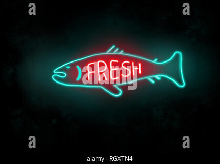 Trout Neon Sign. Neon fish on the facade of an anglers store in Cody ...