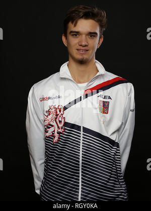Czech tennis player Tomas Machac in action in the final group match of ...
