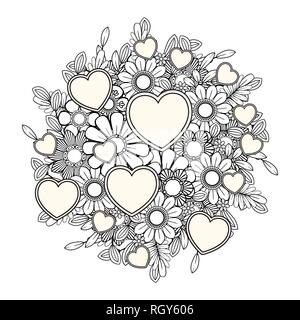 Flower mandala with hearts. Valentines day coloring page Stock Vector ...
