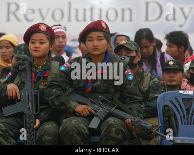 Democratic Karen Buddhist Army (DKBA) attend a ceremony to mark the ...
