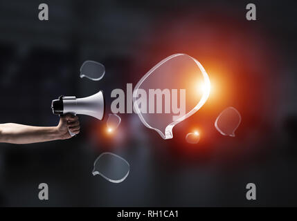 Announcement and communication concept with message buuble on dark ...