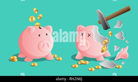 Piggy bank and hammer Icon. Vector illustration. Eps 10 Stock Vector ...