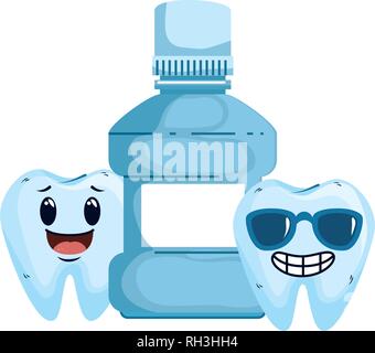Teeth care product cartoon characters. Smiling animated mouth wash ...