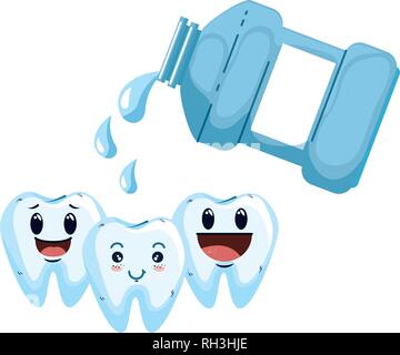 Teeth care product cartoon characters. Smiling animated mouth wash ...