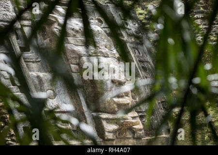 Ancient statue in rain forest, San Agustin Archaeological Park ...
