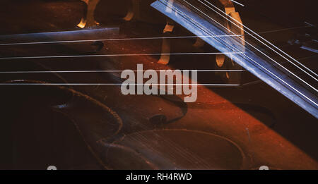 Abstract composition of an old cello parts, blended structure and wood ...