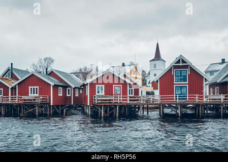 Traditional red rorbu houses in Reine, Norway Stock Photo - Alamy