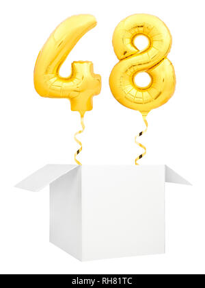 Golden number 48 fourty eight made of inflatable balloon on white Stock ...