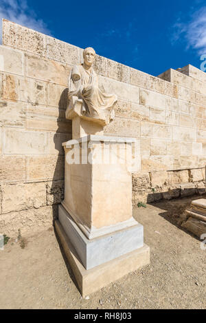 The statue of the dramatist Menander at the Theatre of Dionysus ...