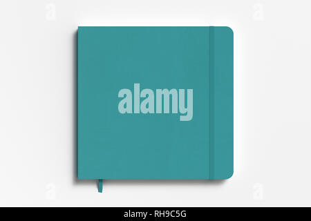 Cyan square notebook with elastic band on wooden background Stock Photo ...