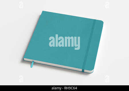Cyan square notebook with elastic band on wooden background Stock Photo ...