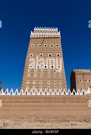 Traditional old mud house against blue sky, Najran Province, Najran ...