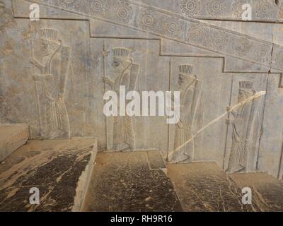 Ancient relief of the Achaemenids, soldiers of the Immortal Guard with ...