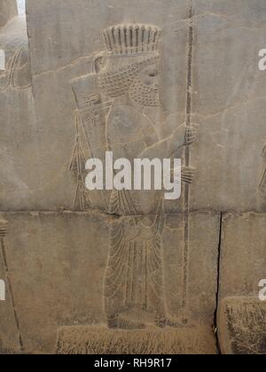 Ancient relief of the Achaemenids, soldiers of the Immortal Guard with ...